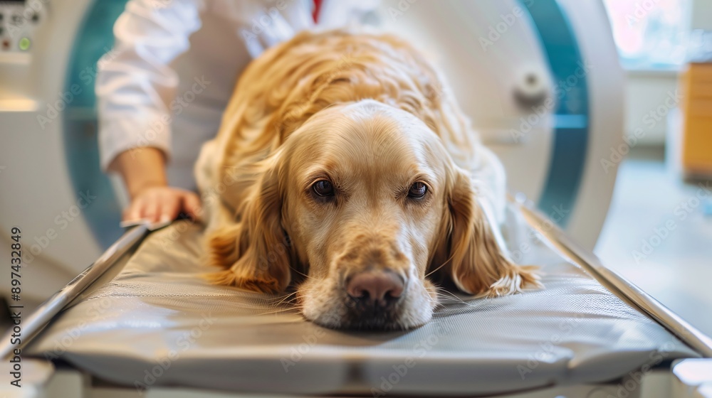 Foto de Stock Vet preparing dog for lumbar spine MRI scan. Concept ...