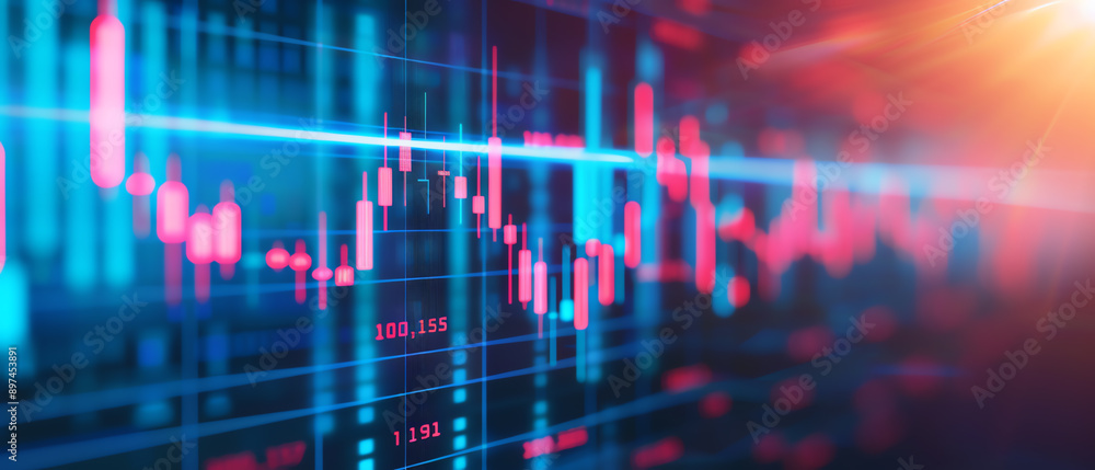 Analyzing realtime currency trends, digital clocks and graphs, vibrant ...