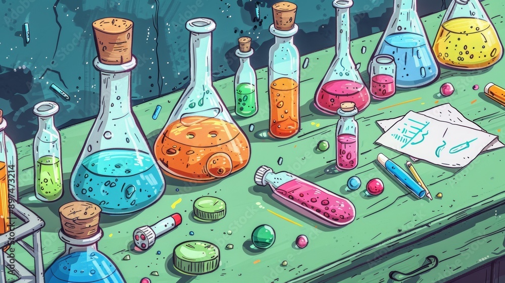 science lab experiment, illustration of a science experiment in ...