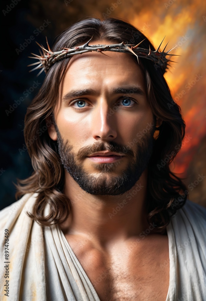 Jesus Christ wearing a crown of thorns. Biblical Resurrection of Jesus ...