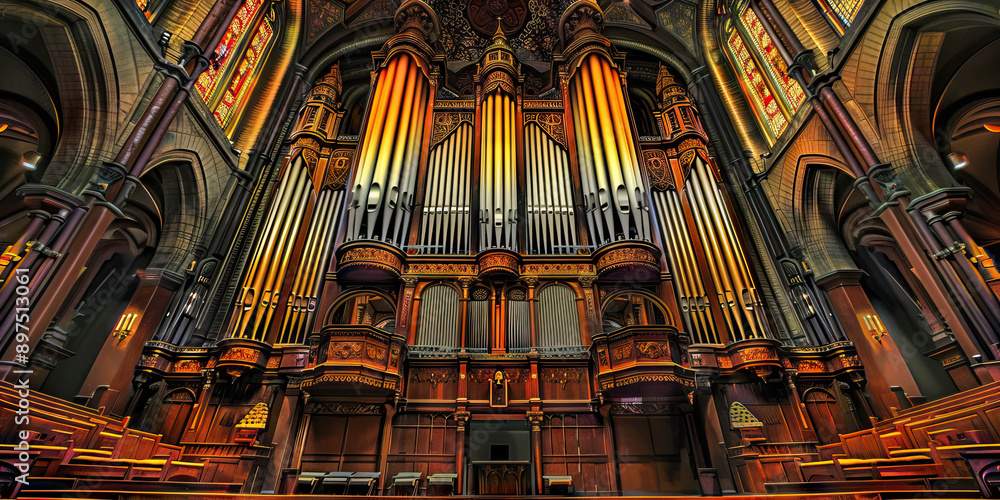 Organ of Divine Harmony: A grand organ, its pipes reaching towards the ...