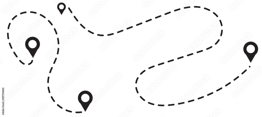 Route icon between two points with dotted path and location pin ...