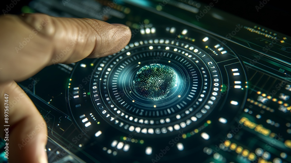 Futuristic digital backdrop with close-up blinking eyes and dynamic ...