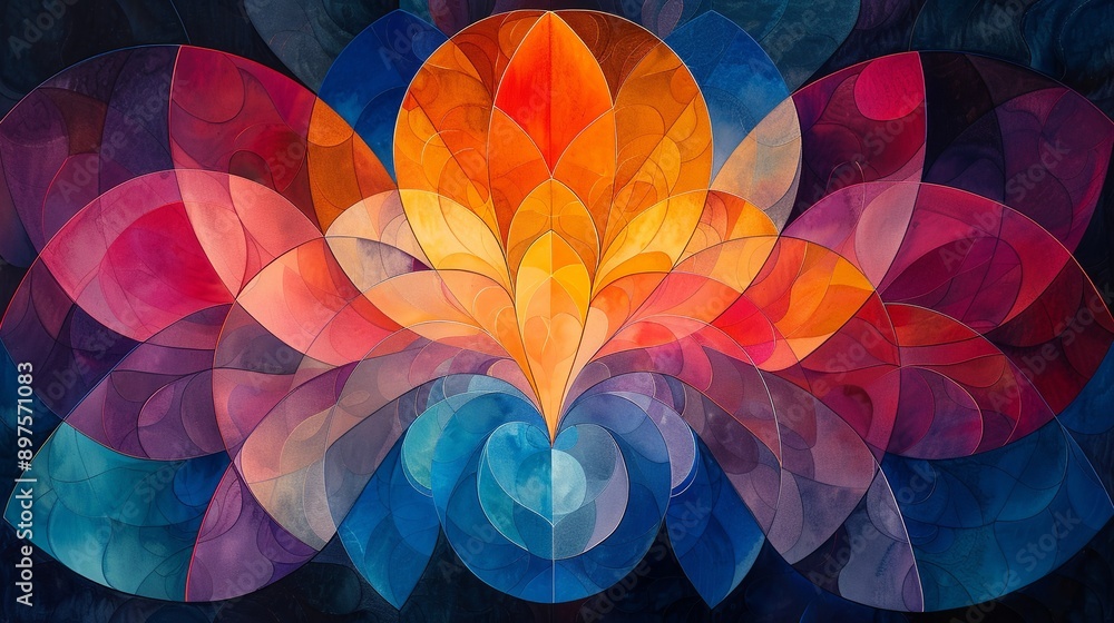 Glowing abstract artwork with dazzling, chromatic patterns and a glossy ...