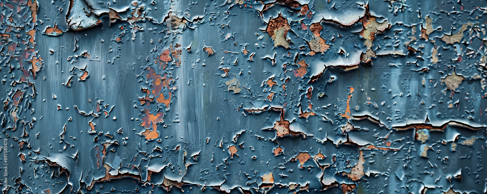 A worn-out metal background with layers of peeling paint and deep ...