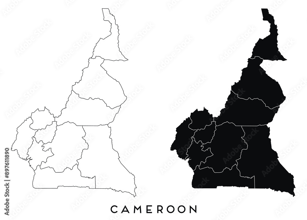 Cameroon map of regions districts vector black on white and outline ...