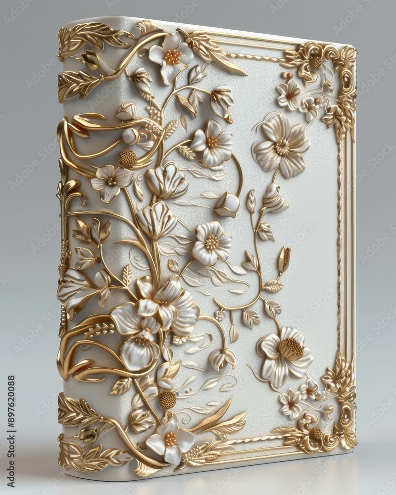 3D model of a classic romance book cover with intricate detailing and ...