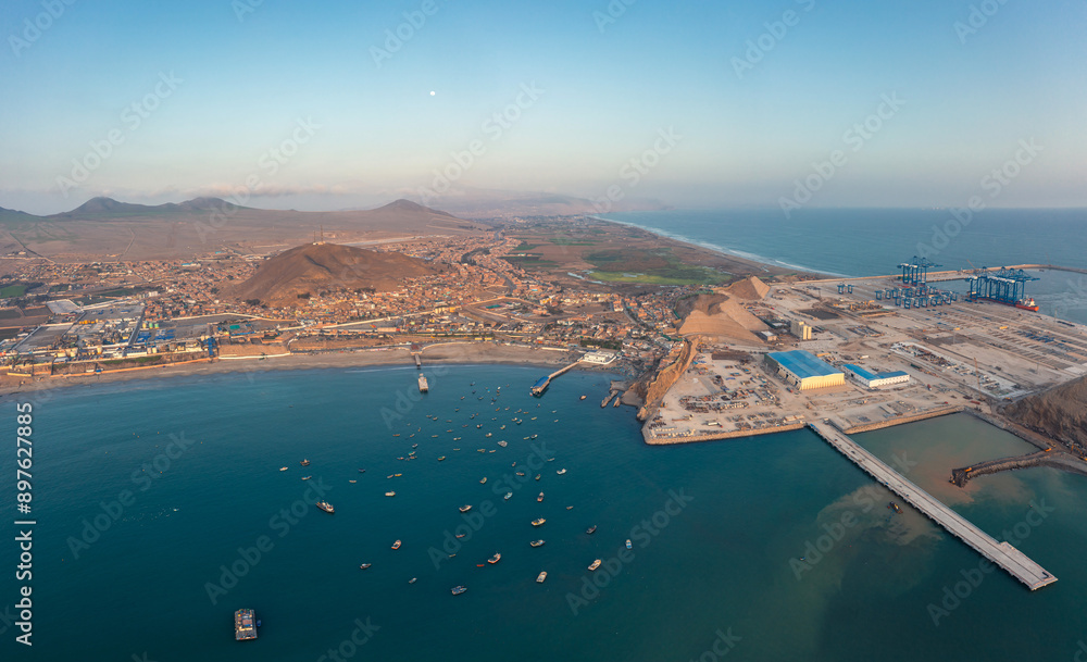 Chancay seaport. Located in Peru, Mega port under construction, future ...
