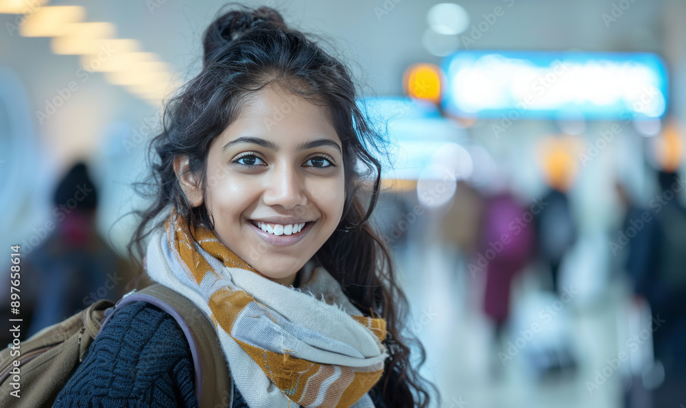 young indian student boarding flight,she is happy,traveling,flight ...