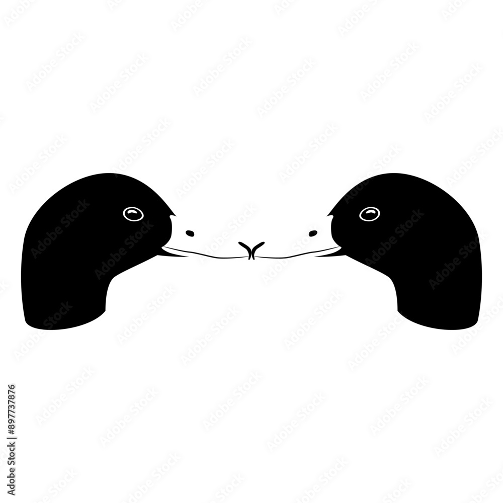 Symmetrical animal design with two heads of a male mallard wild duck or ...