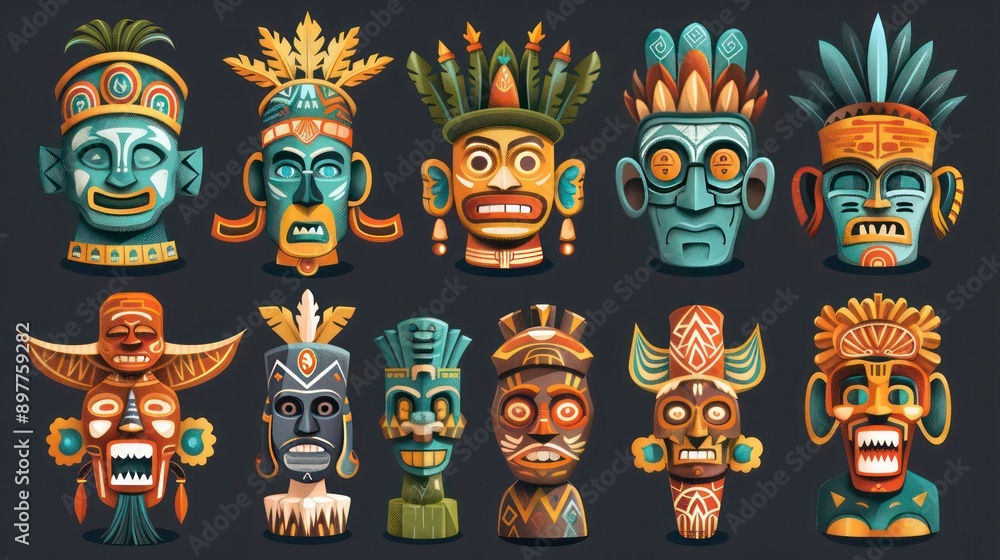 Hawaiian totem tiki mask. Hawaii or Polynesian island ancient native ...