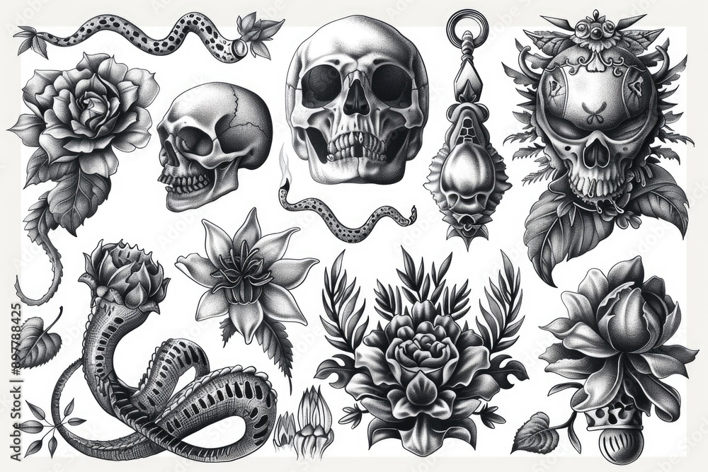 Tattoo Ink Impression: A sketch for a tattoo design. A detailed art ...