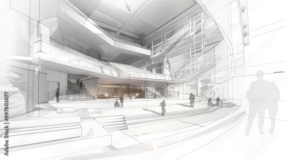 Illustrate an architect working on the design of a contemporary theater ...