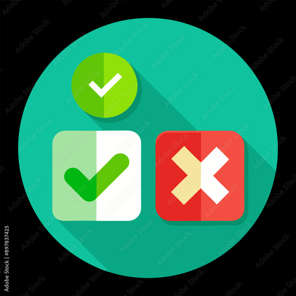 Green check mark and red cross icon set. Circle and square. Tick symbol in green color, vector ...