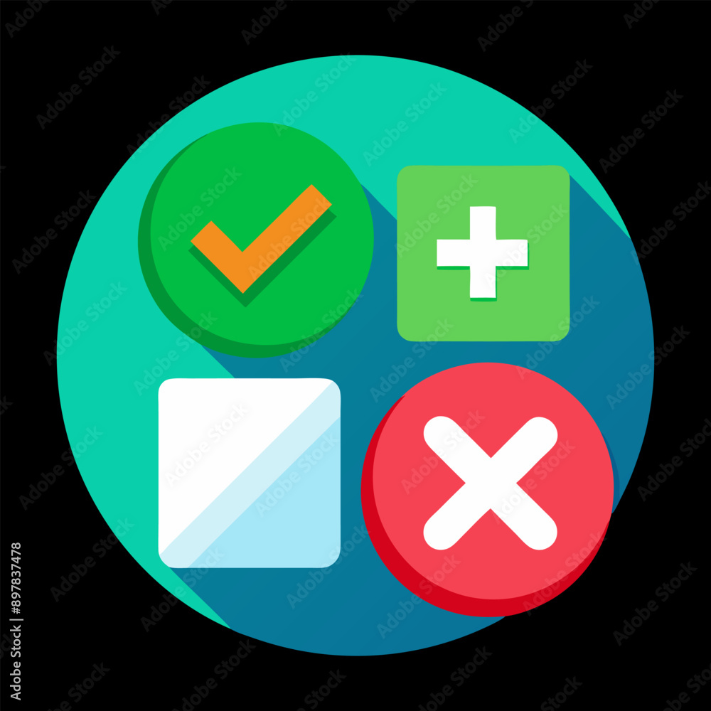 Green check mark and red cross icon set. Circle and square. Tick symbol in green color, vector ...