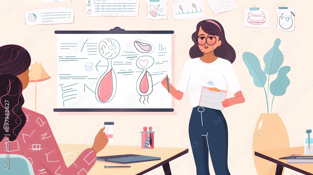 Teacher Explaining Menstrual Cycle Diagrams in Classroom Presentation ...