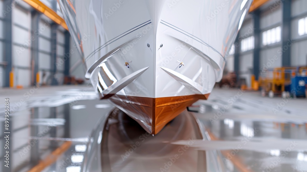 Detailed image of a boat hull being coated with epoxy resin, layers ...