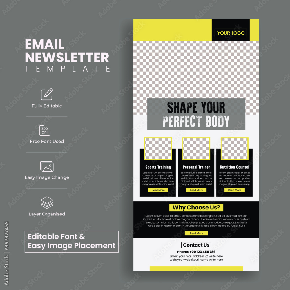editable Gym Fitness email newsletter template for online gym exercise ...