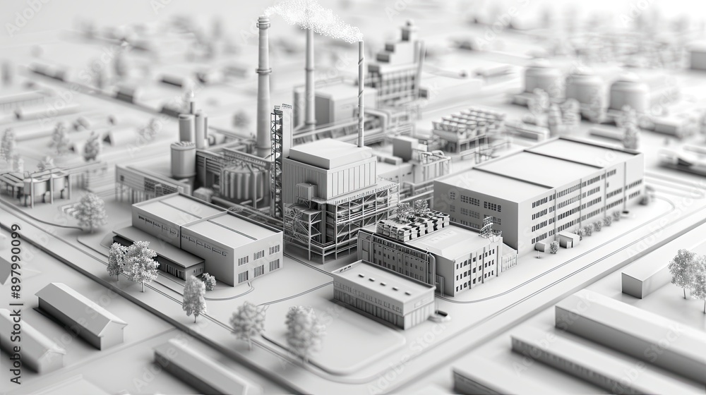 Black and white 3D render of a smart factory using sustainable supply ...