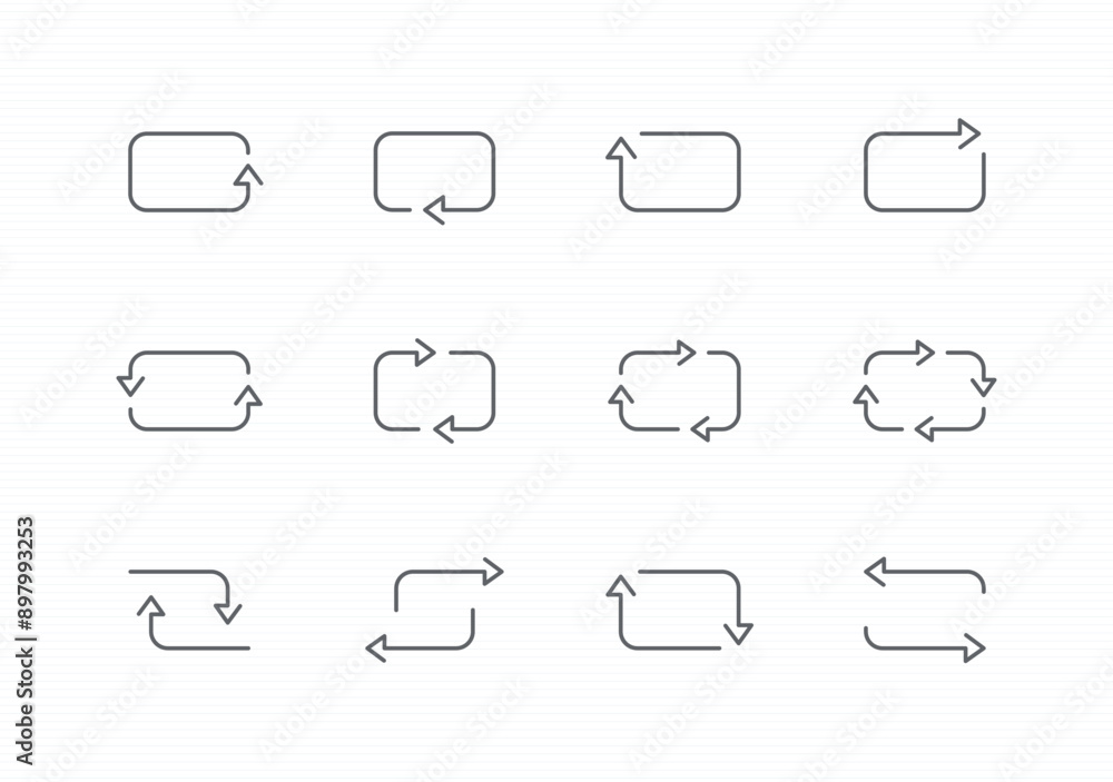 Rectangular arrow line icon set. editable stroke vector illustration ...
