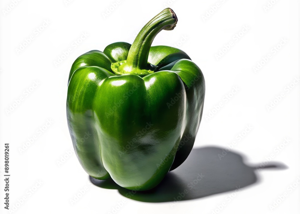 Fresh vibrant green bell pepper stands alone on transparent background ...