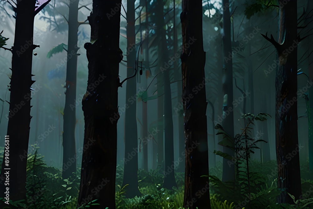 rain in the forest. nature background in a forest. seamless looping ...