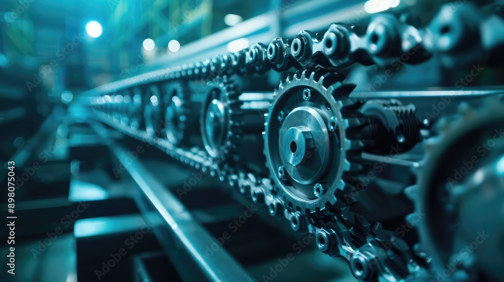 Conveyor Belt Gear Chain Drive Shaft in Manufacturing Process Stock ...