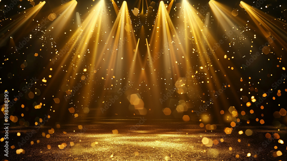 Stage opening golden stage glitter with spotlights and luxury gold ...