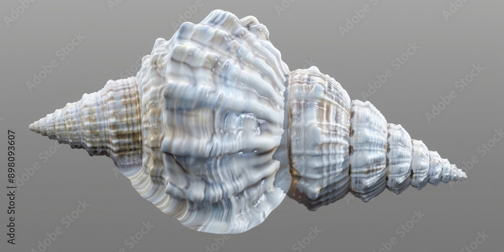 A detailed seashell on the sand, possibly a snail shell, with its ...