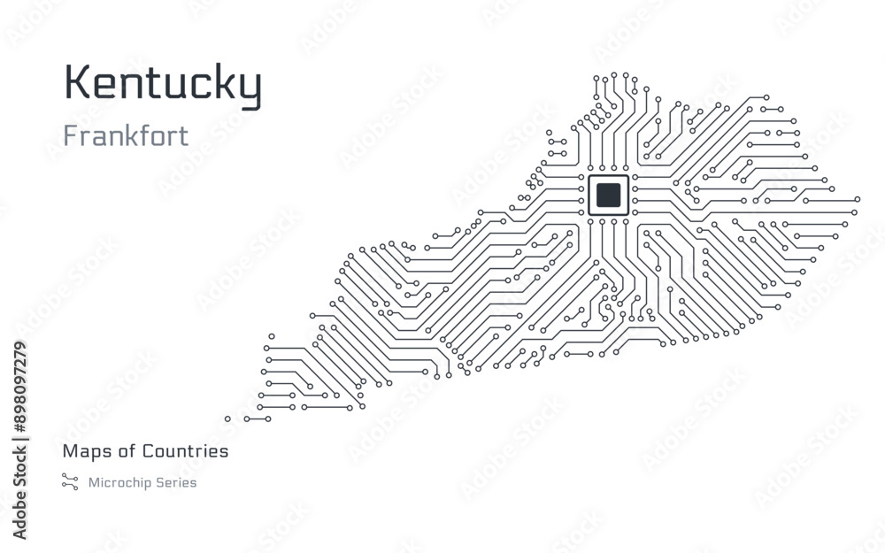Kentucky Map with a capital of Frankfort Shown in a Microchip Pattern ...