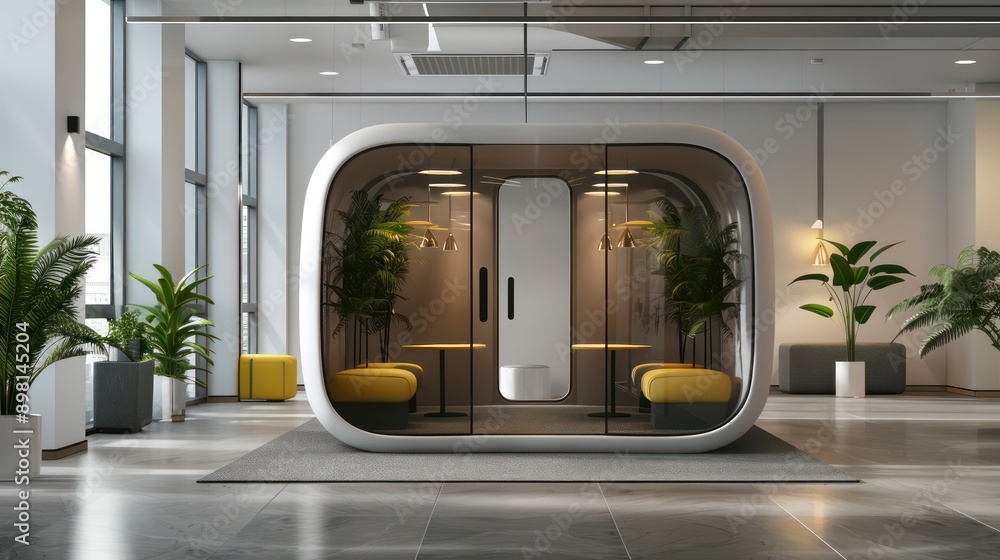 modern pod in a public space, designed as a compact and private office ...
