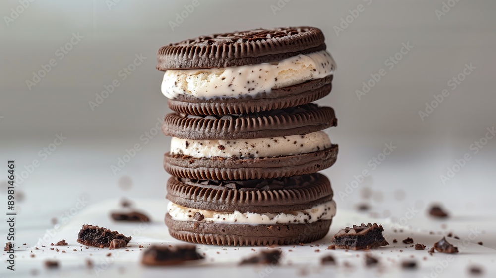 Oreo cookies with ice cream in the middle, stacked on top of each other ...