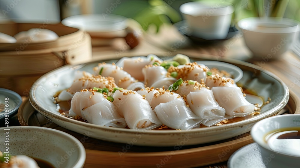 Cheong Fun Delights: A Traditional Cantonese Dim Sum Presentation on a ...