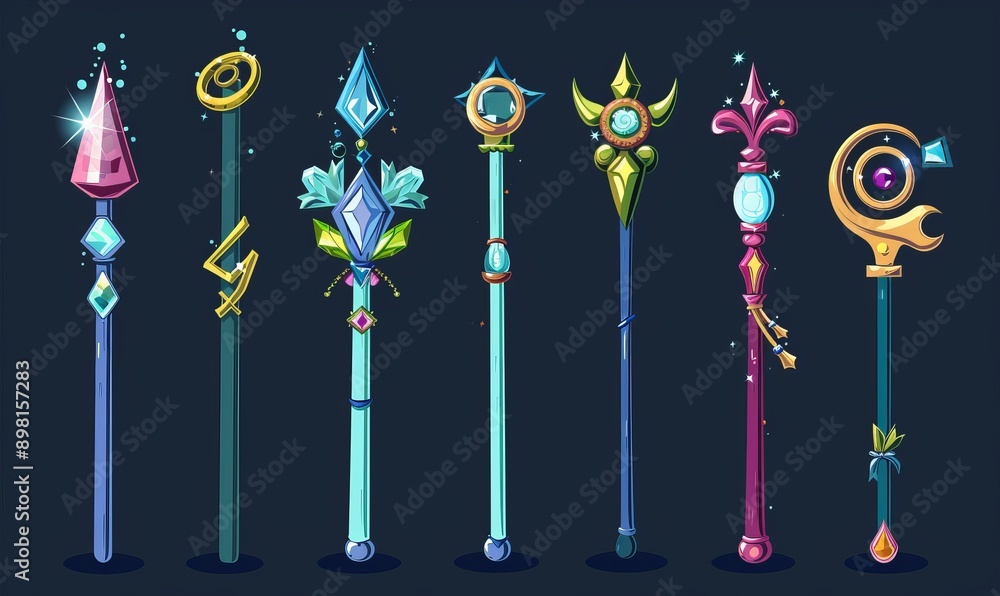 Magic staff cartoon, magician stick enchanted scepter and miracle ...