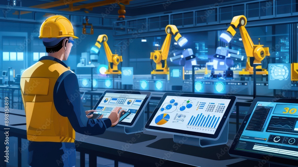 smart manufacturing hub where engineers monitor automated production ...