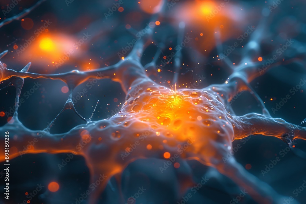 Nerve firing a signal through axon nerve communication. Synaptic transmission of nerve impulses ...