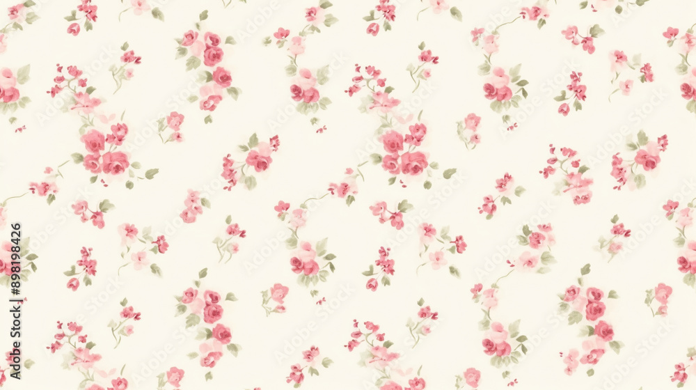 Cute pink tiny roses pattern on a cream background, small floral ...
