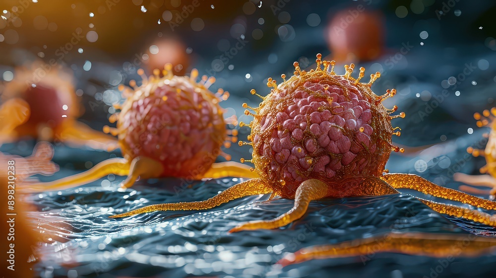 detailed microscopic image showing neutrophils interacting with cancer ...