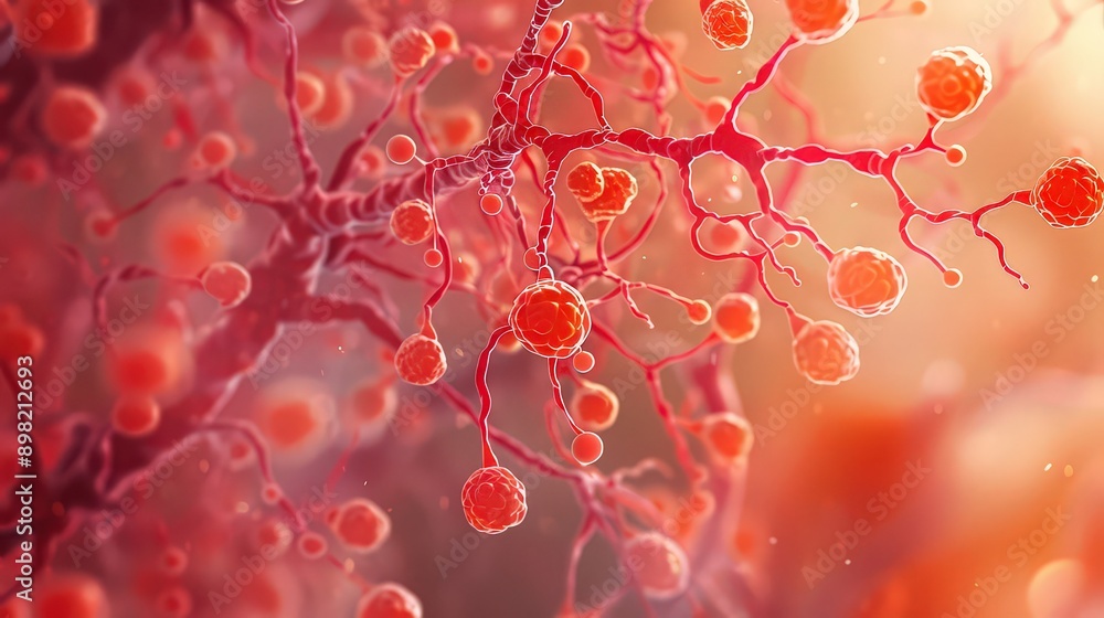 highly detailed, close-up image of capillaries under a microscope ...