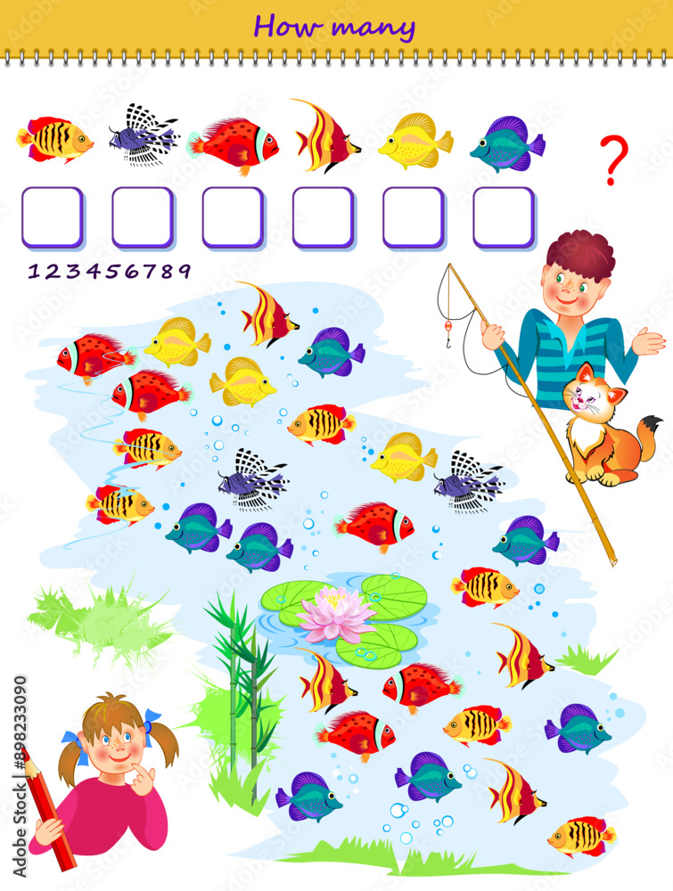 Educational page for little children. How many fishes can you find in ...