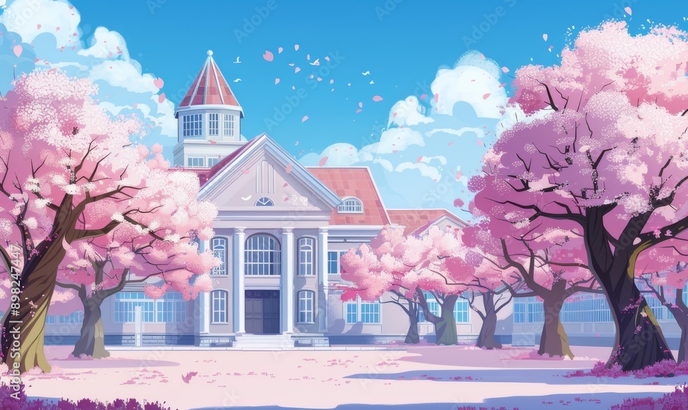 Enchanting Anime School Scenery: Fluid Cartoon-Style Campus with ...