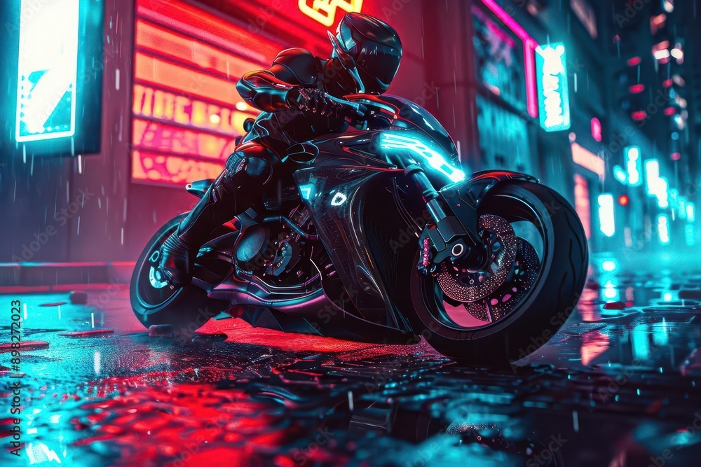 cyberpunk biker gang neonlit alley futuristic motorcycles with ...
