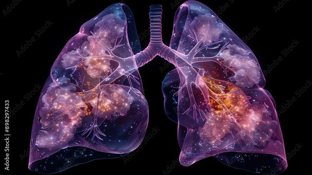 Lung Disease: A visualization of damaged lung tissue due to chronic ...
