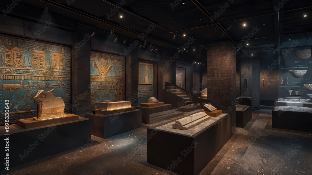 digital archaeology lab where ancient artifacts are explored virtually, with 3D reconstructions ...