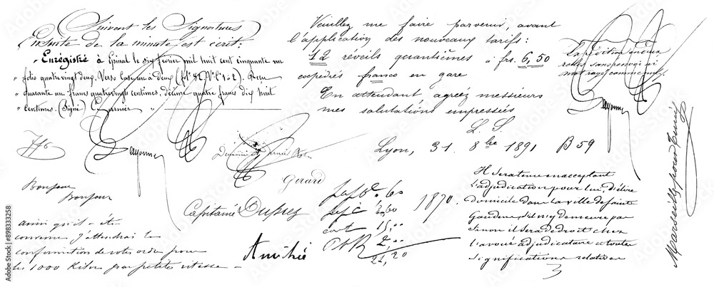 bits and pieces of antique French handwriting / calligraphy, letters ...
