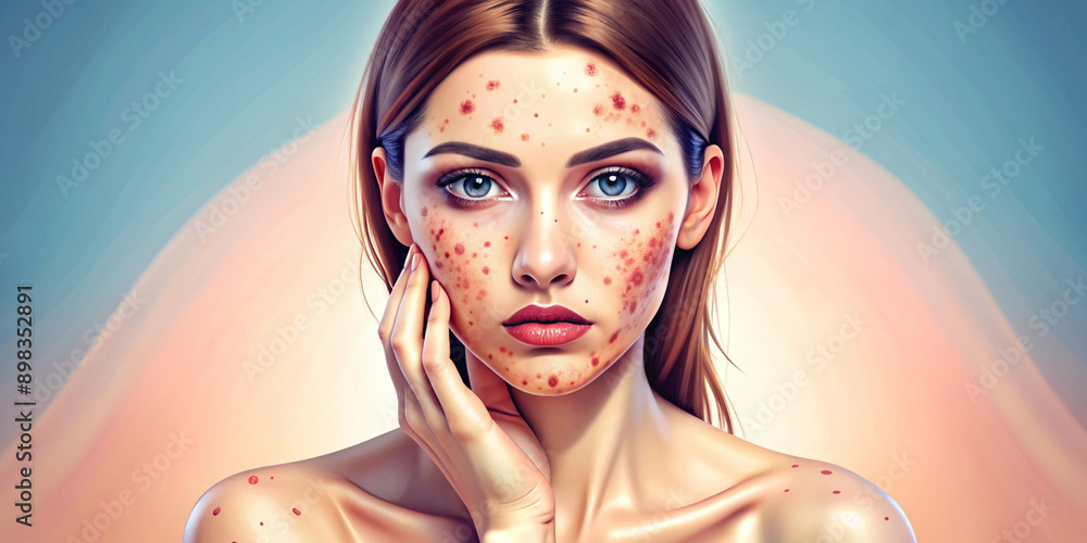 An illustration of women with visible skin disorders, highlighting the ...