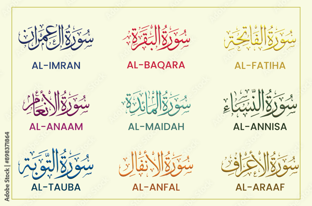 surah al qur’an, Surah names in the Qur’an, Calligraphy of surah names ...