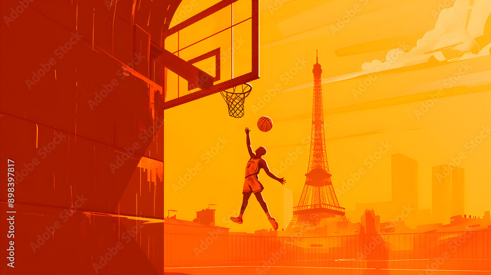 Basketball: A minimalistic illustration of a player going for a slam ...