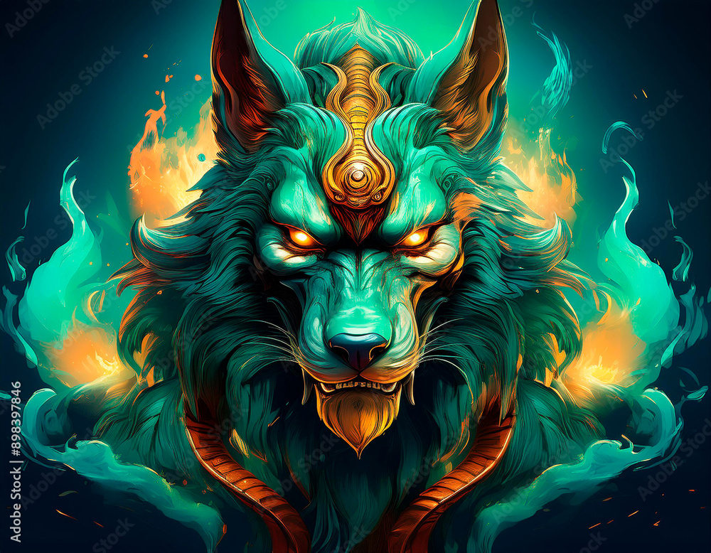 eerie and enigmatic image of the demon amon as wolf with snake tail in ...