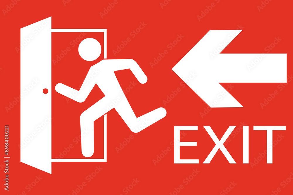 Safety vector symbol. Emergency exit sign. People running out fire exit ...